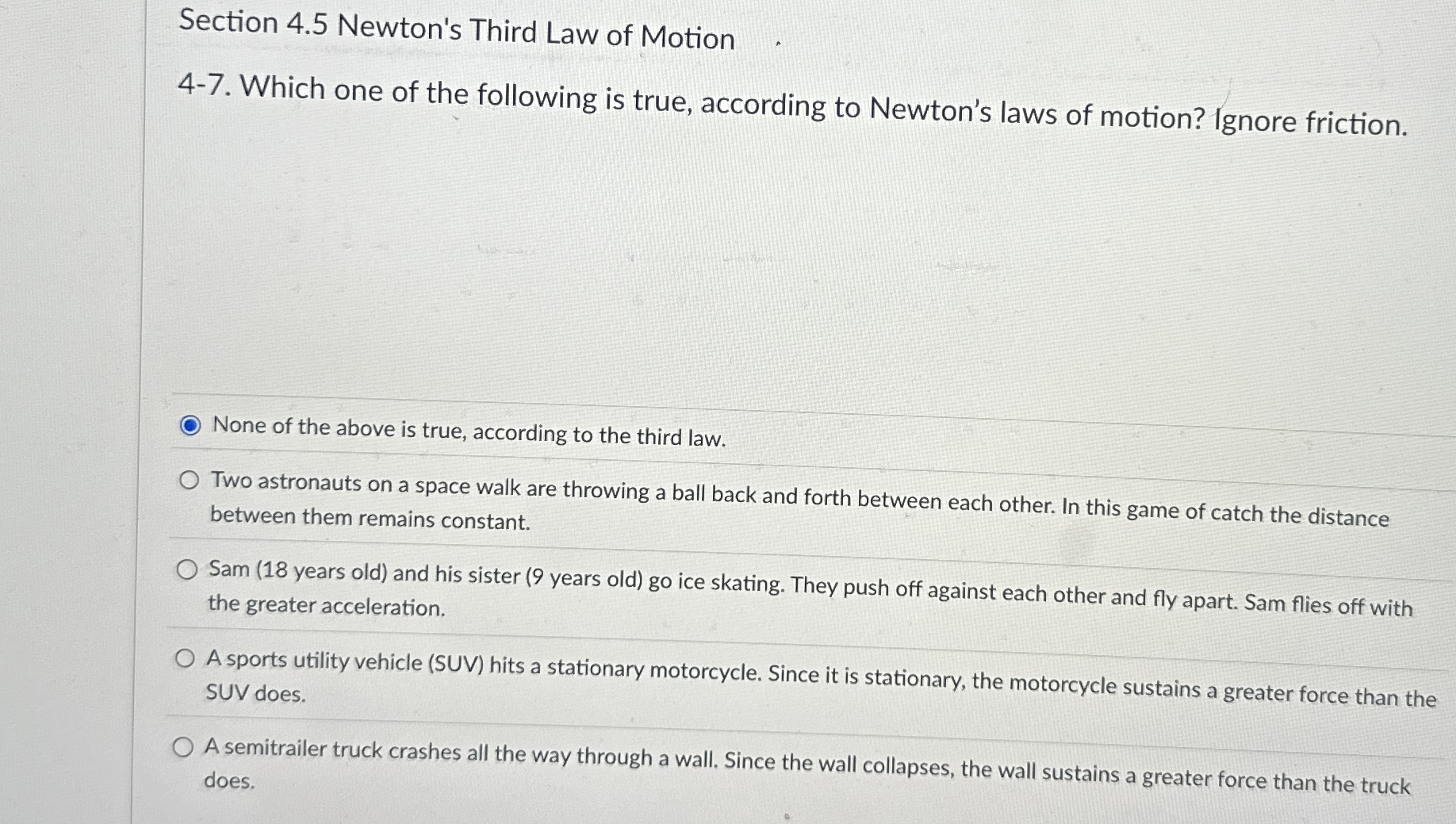 Solved Section 4.5 ﻿Newton's Third Law of Motion4-7. ﻿Which | Chegg.com