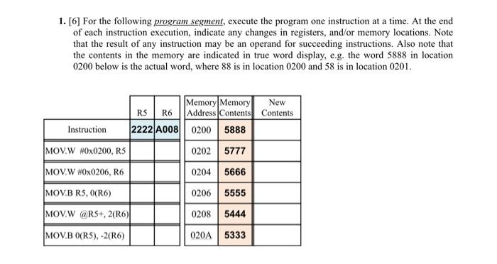 Solved 1. [6] For the following program segment, execute the | Chegg.com
