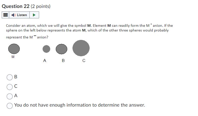 Solved Question 22 (2 ﻿points)Consider an atom, which we | Chegg.com