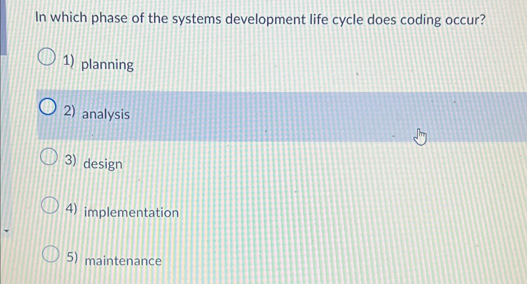 Solved In which phase of the systems development life cycle | Chegg.com