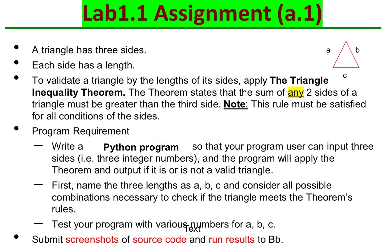 Solved Lab1.1 ﻿Assignment (a.1)A triangle has three | Chegg.com