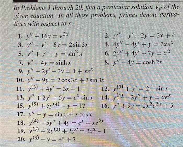Solved In Problems 1 through 20 , find a particular solution | Chegg.com
