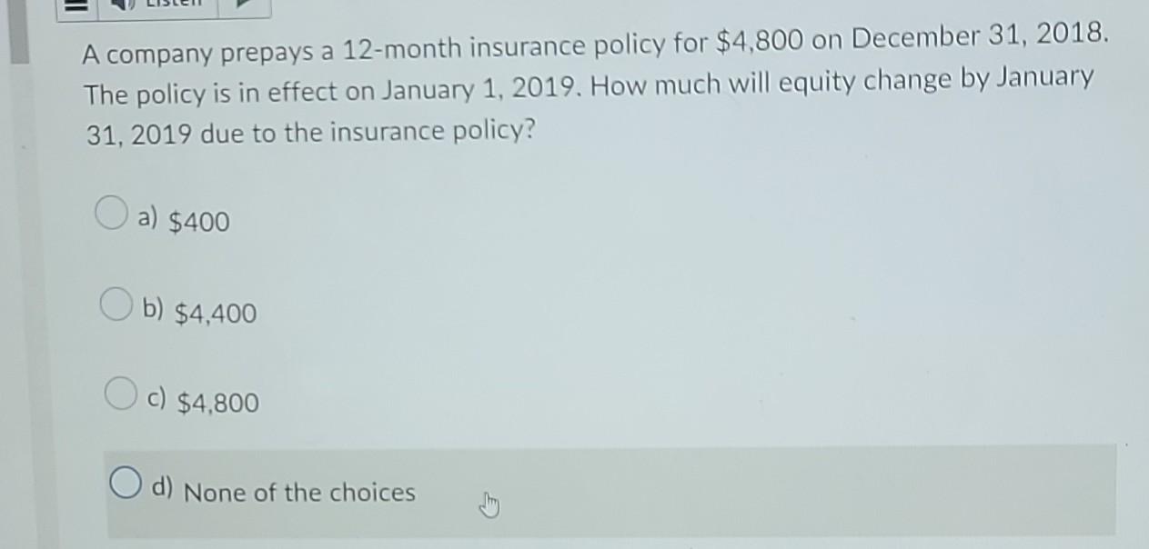 Solved A company prepays a 12-month insurance policy for | Chegg.com