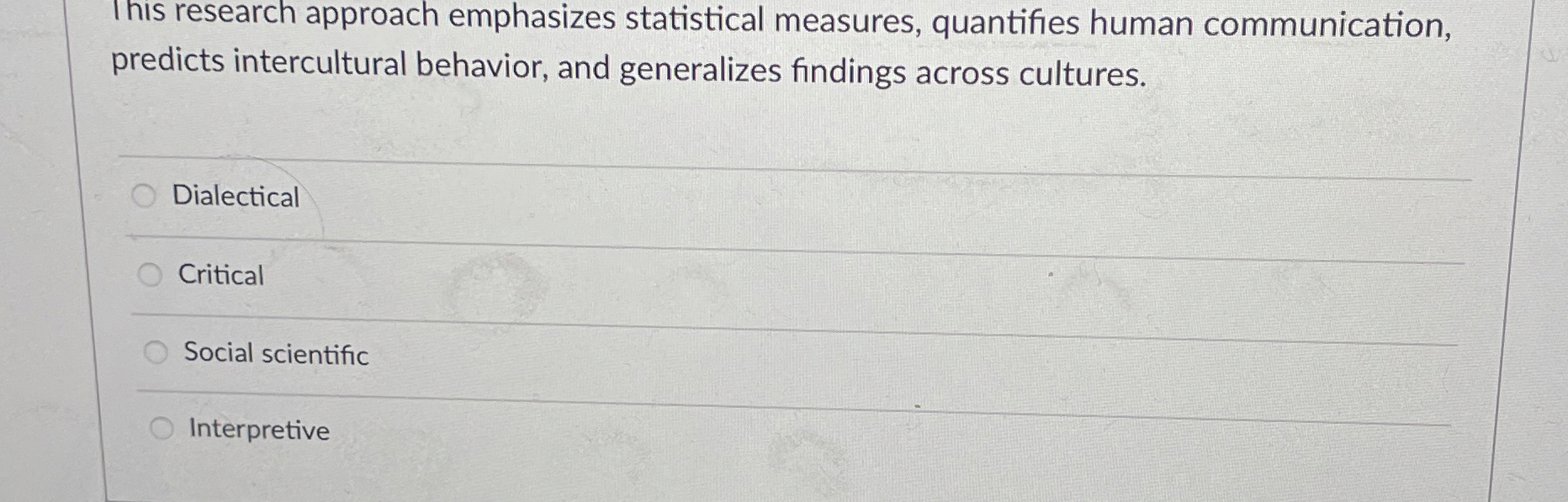 Solved This research approach emphasizes statistical | Chegg.com