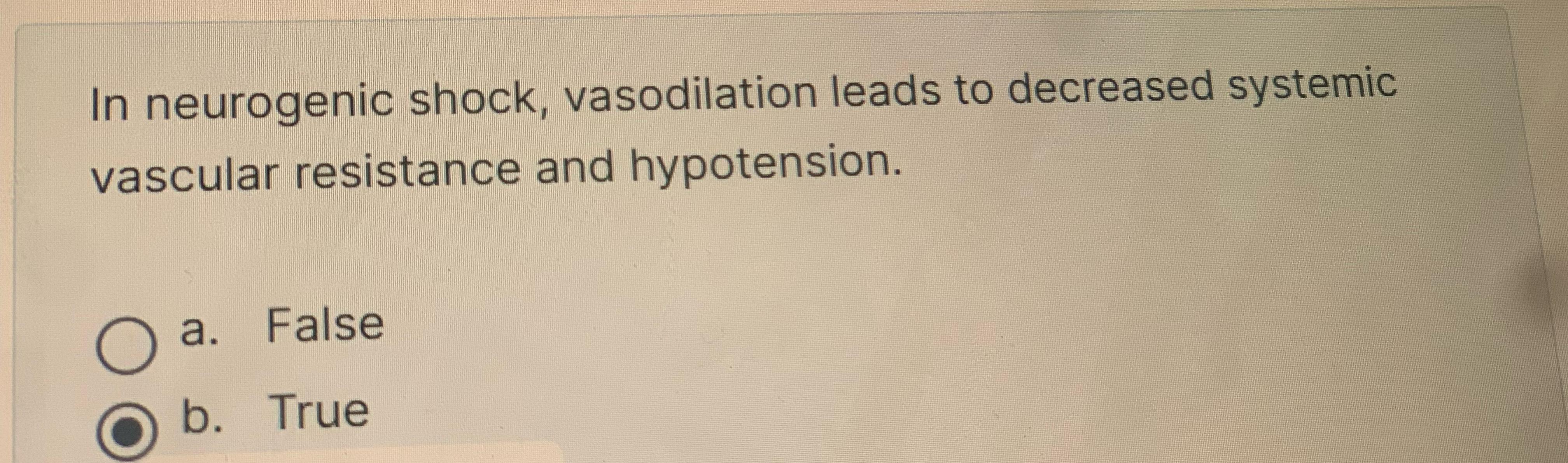 Solved In neurogenic shock, vasodilation leads to decreased | Chegg.com