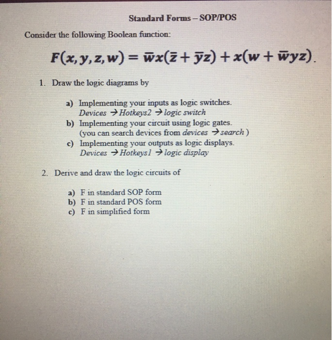 Solved Standard Forms -SOP/POS Consider the following | Chegg.com