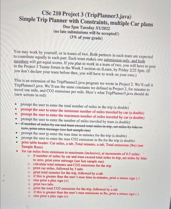 CSc 210 Project 3 (Trip Planner3.java) Simple Trip | Chegg.com