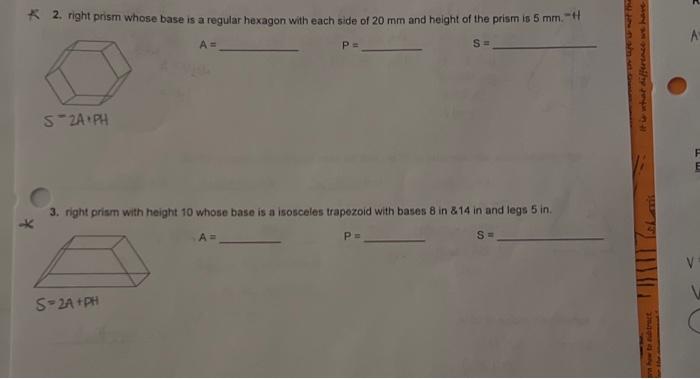 Solved 2. right prism whose base is a regular hexagon with | Chegg.com