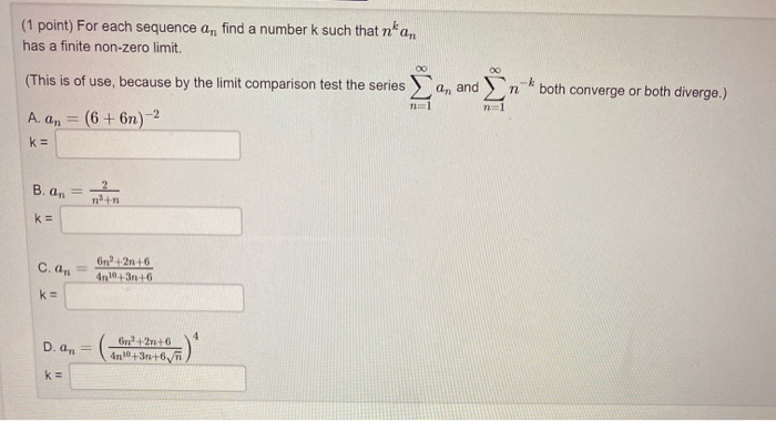 Solved (1 point) For each sequence an find a number k such | Chegg.com