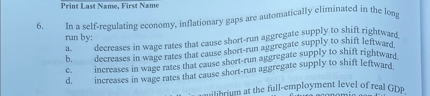 Solved Print Last Name, First Name6. ﻿In a self-regulating | Chegg.com