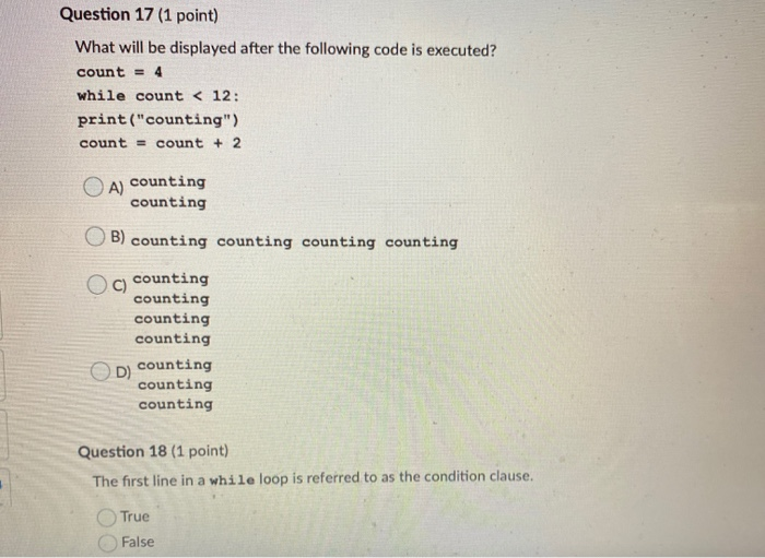 Solved Question 17 1 Point What Will Be Displayed After