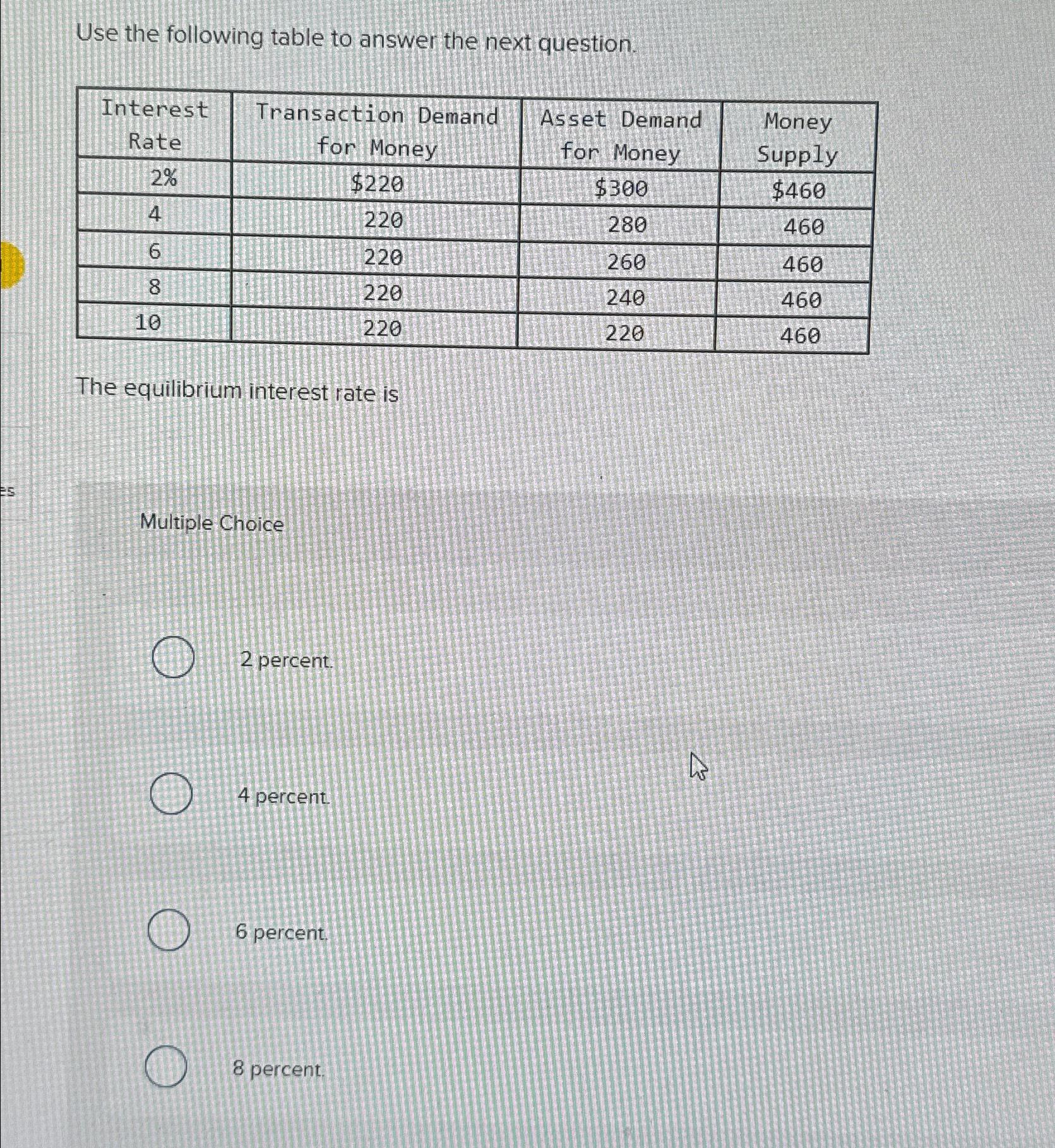 Solved Use the following table to answer the next | Chegg.com