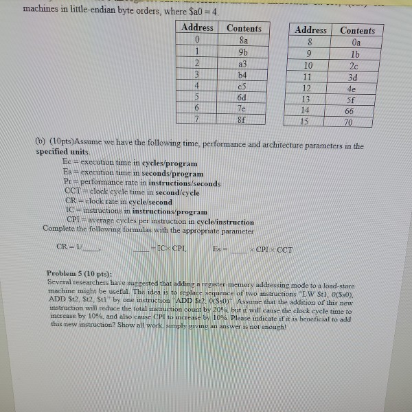 Solved machines in little-endian byte orders, where $a0 = 4. | Chegg.com