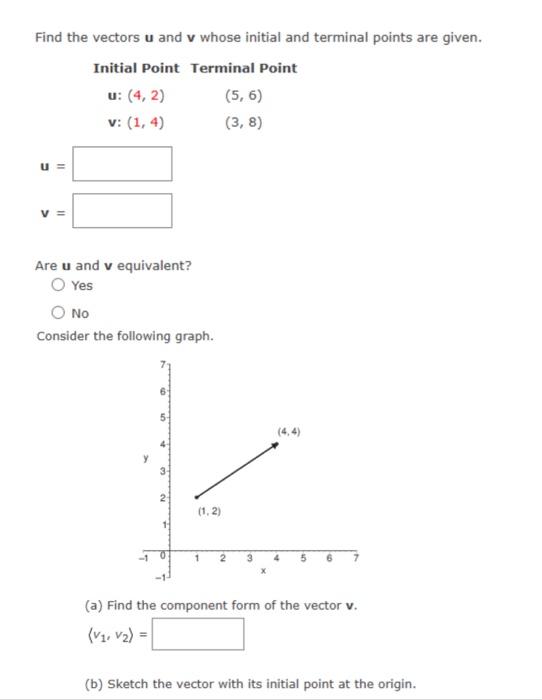 Solved Find the vectors u and v whose initial and terminal | Chegg.com