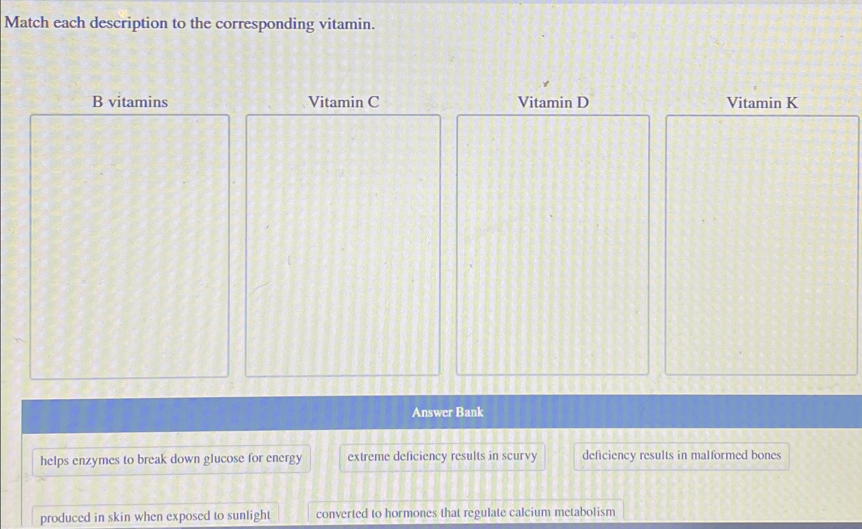 Solved Match each description to the corresponding vitamin.B | Chegg.com