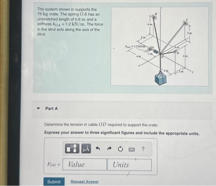 Solved The system shown in supports the 75−kg crate. The | Chegg.com
