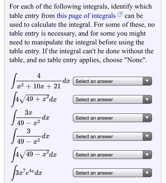 Solved For each of the following integrals, identify which | Chegg.com