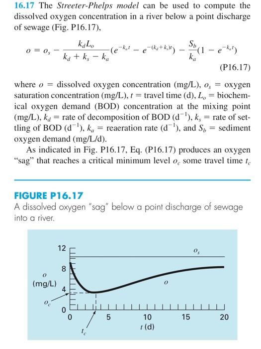 Solved ka 16.17 The Streeter-Phelps model can be used to | Chegg.com