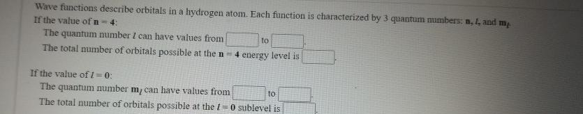 Solved Wave Functions Describe Orbitals In A Hydrogen Atom