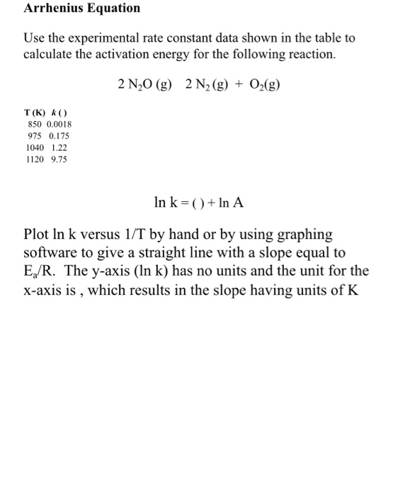 Solved Arrhenius Equation Use the experimental rate constant | Chegg.com