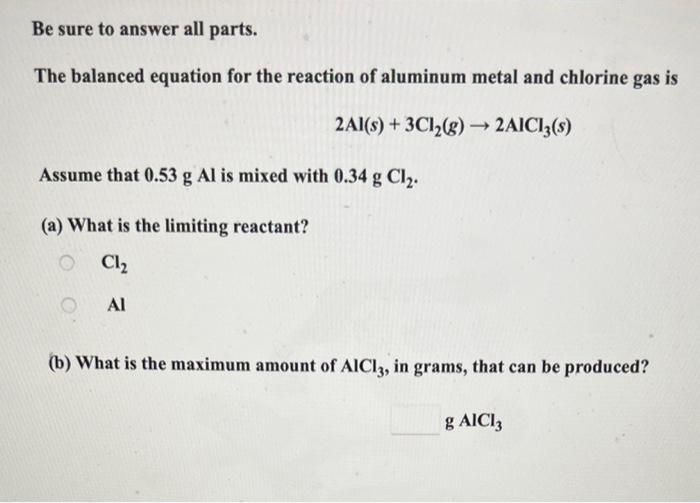 Be sure to answer all parts. The balanced equation | Chegg.com