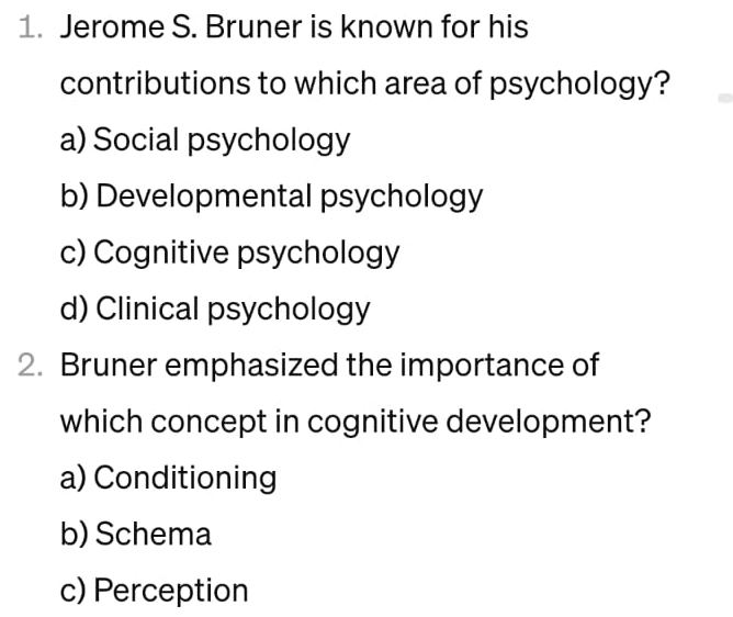 Solved Jerome S. ﻿Bruner is known for his contributions to | Chegg.com
