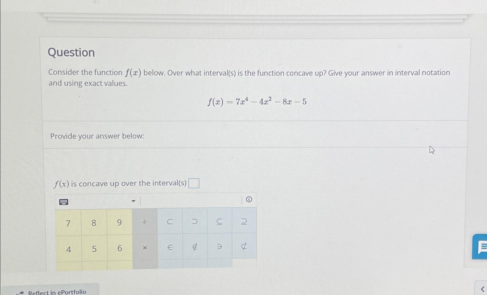 Solved QuestionConsider the function f(x) ﻿below. Over what | Chegg.com