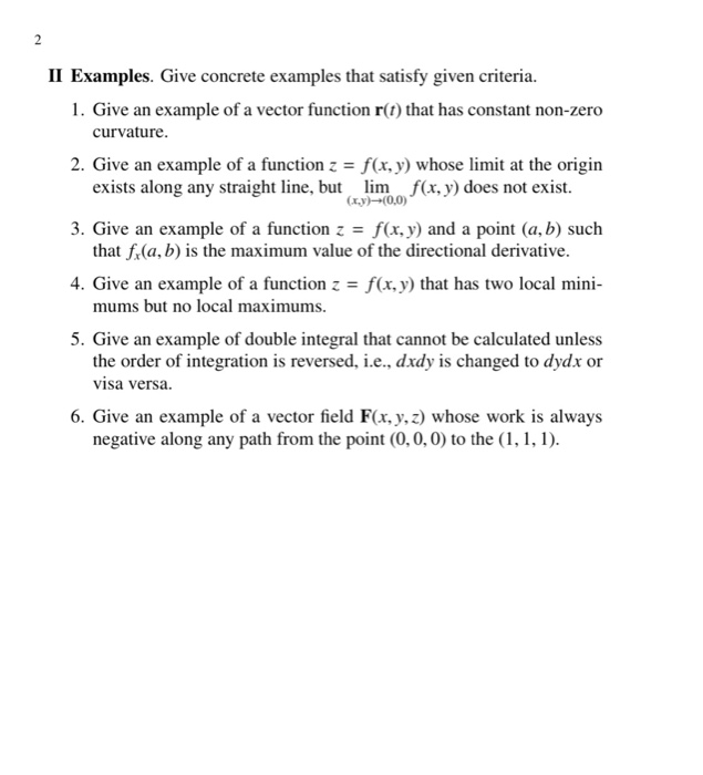 Solved II Examples. Give concrete examples that satisfy | Chegg.com
