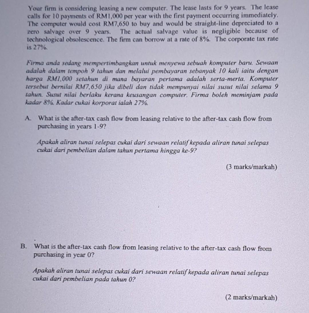 Solved iii) What is the NPV of the lease relative to the | Chegg.com