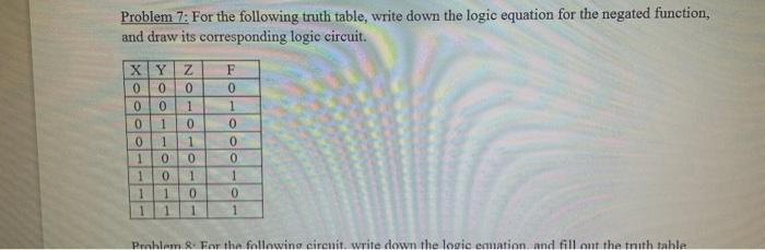 Solved Problem 7: For the following truth table, write down | Chegg.com