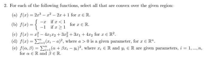 Solved 2. For each of the following functions, select all | Chegg.com