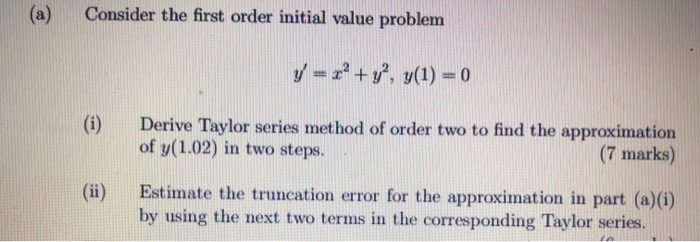 Solved (a) Consider the first order initial value problem y | Chegg.com