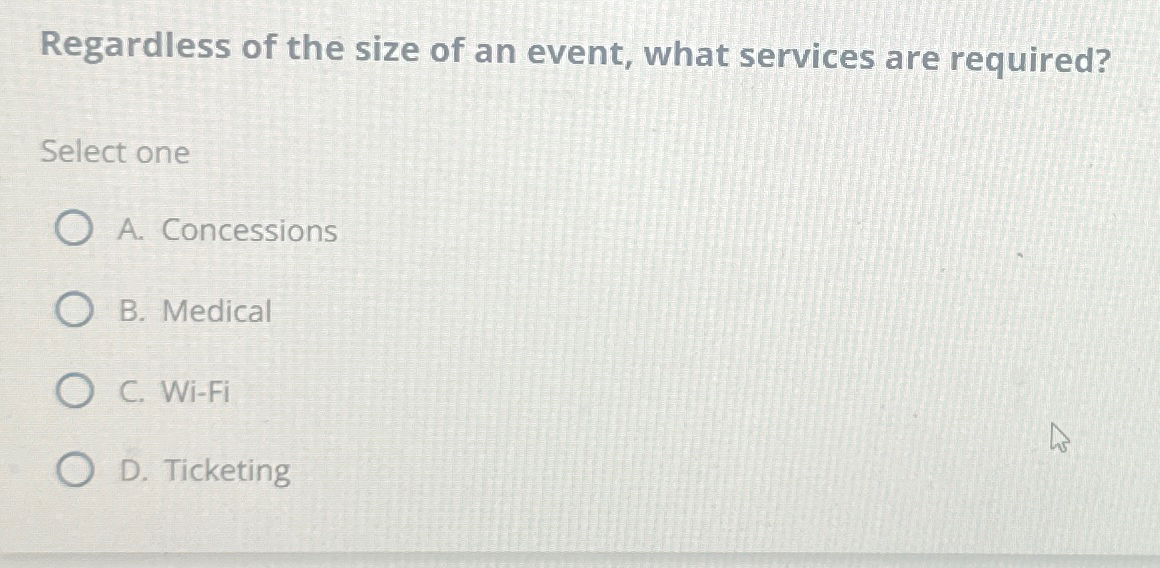 Solved Regardless of the size of an event, what services are | Chegg.com
