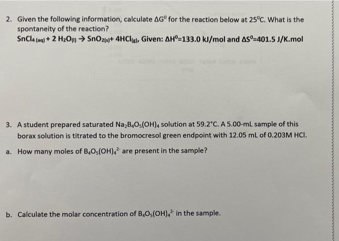 Solved 2. Given the following information, calculate ΔG0 for | Chegg.com