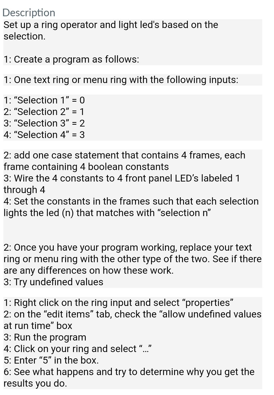 Solved DescriptionSet up a ring operator and light led's | Chegg.com