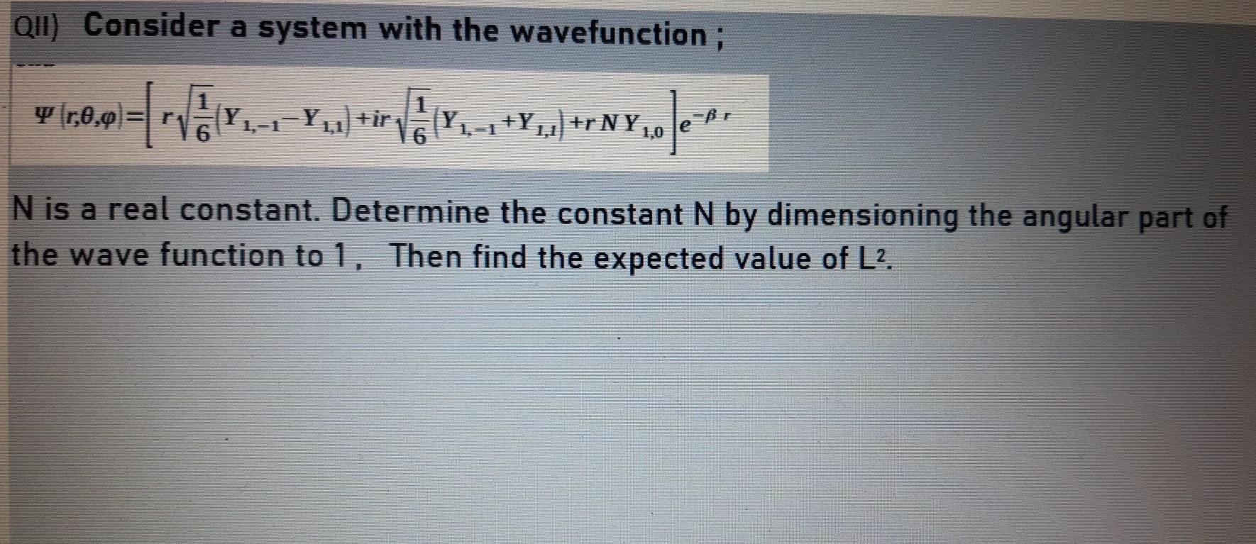 Solved QII) Consider a system with the wavefunction ; y | Chegg.com