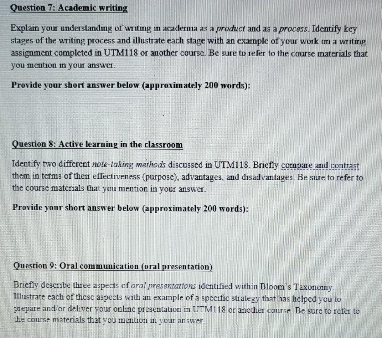 Solved Question 7: Academic writing Explain your | Chegg.com