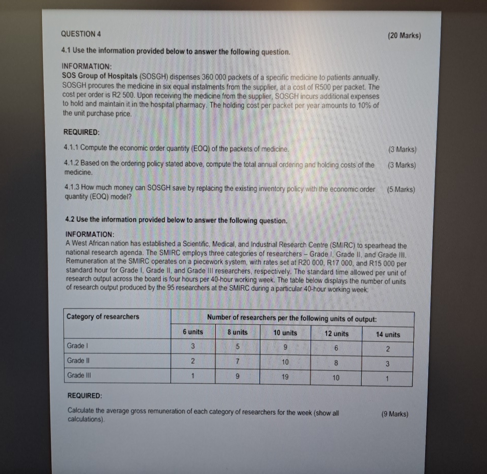 Solved QUESTION 4(20 Marks)4.1 Use the information | Chegg.com Solved QUESTION 4(20 Marks)4.1 Use the information | Chegg.com