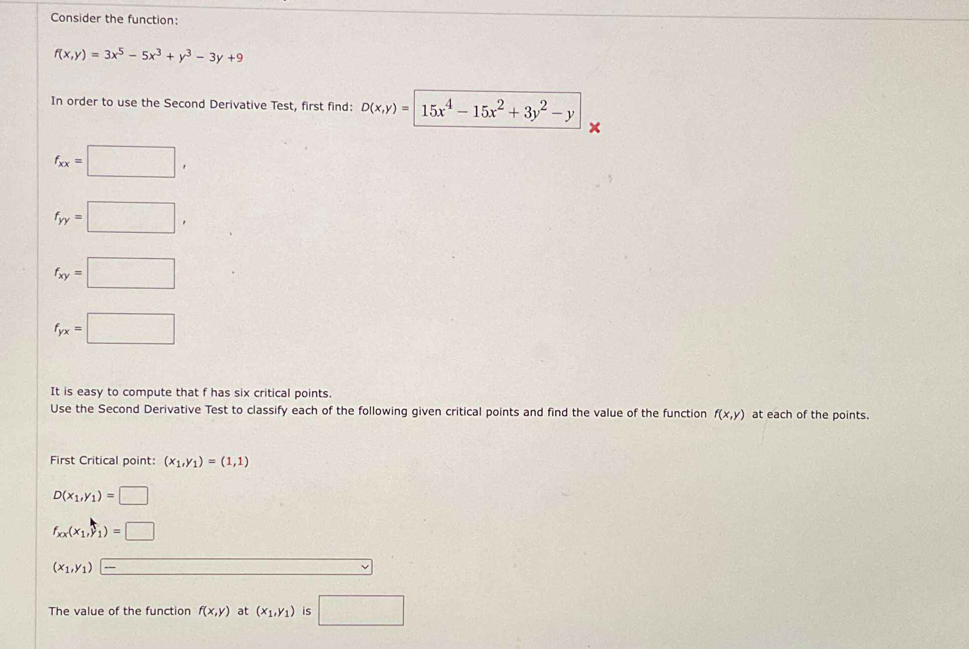 Solved Consider the function:f(x,y)=3x5-5x3+y3-3y+9In order | Chegg.com