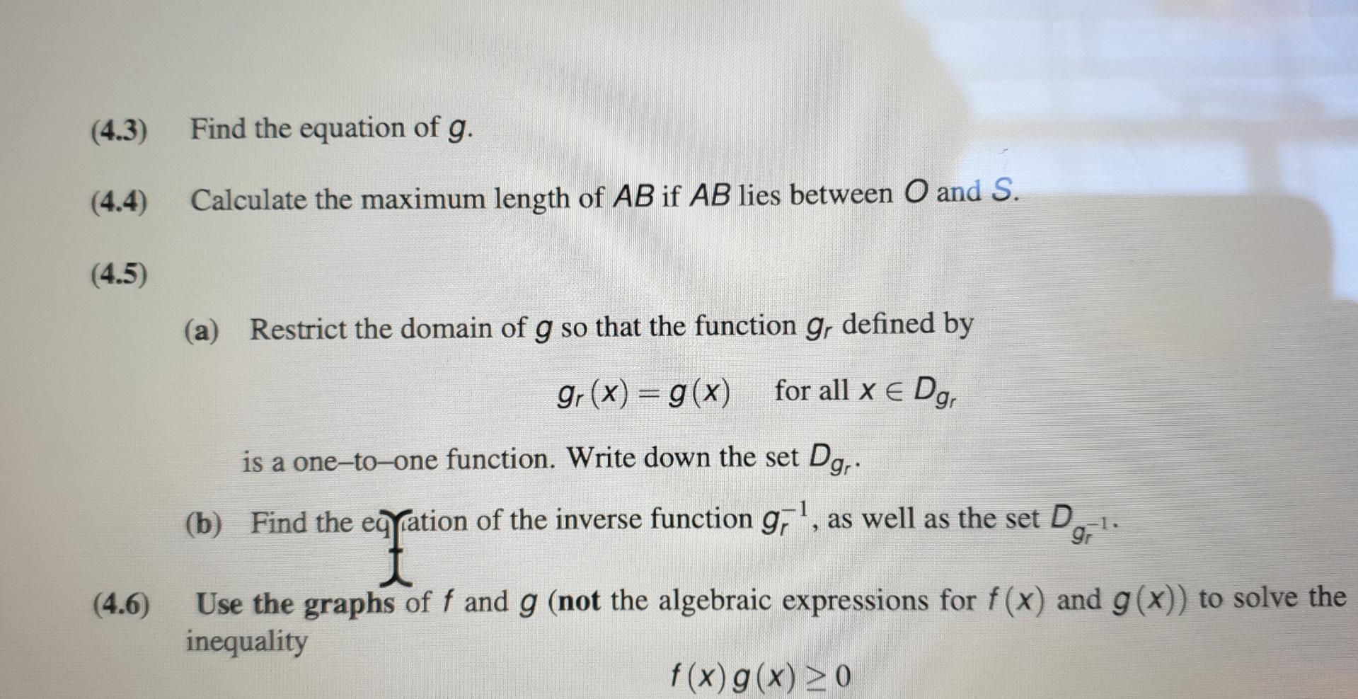 Solved (4.3) Find the equation of g. (4.4) Calculate the | Chegg.com