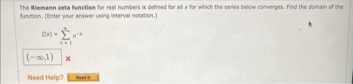 Solved The Riemann zeta function for real numbers is defined | Chegg.com