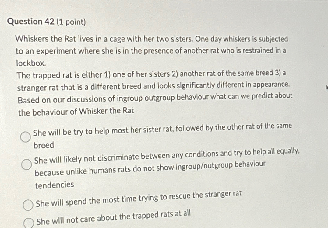 Solved Question 42 (1 ﻿point)Whiskers the Rat lives in a | Chegg.com