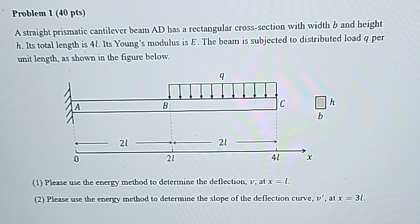 Solved Problem 1 (40 ﻿pts)A straight prismatic cantilever | Chegg.com