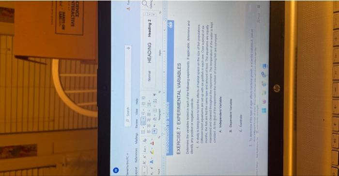 EXERCISE7: EXPERIMENTAL VARIABLES C. Earurale | Chegg.com