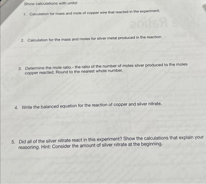 Solved Show calculations with units! 1. Calculation for mass | Chegg.com