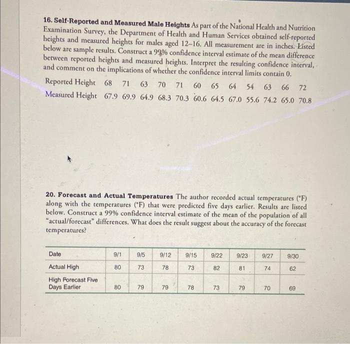 Solved 16. Self-Reported and Moured Male Height As part of | Chegg.com