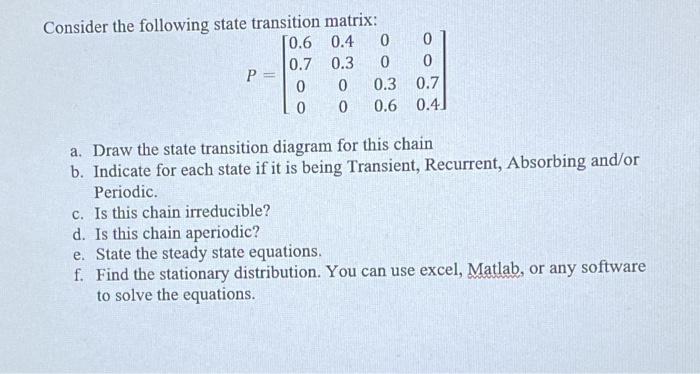 Solved Consider the following state transition matrix: 10.6 | Chegg.com