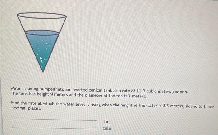 Solved Water is being pumped into an inverted conical tank | Chegg.com