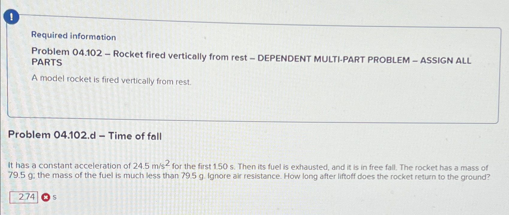 Solved !Required informationProblem 04.102 - ﻿Rocket fired | Chegg.com