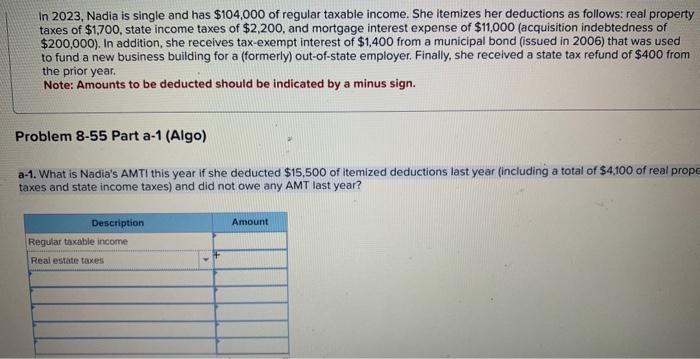Solved In 2023, Nadia is single and has $104,000 of regular | Chegg.com